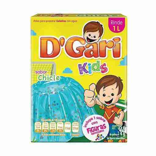 Gelatina D`Gari KIDS sabor Chicle con color contiene 35 gramos Rinde 1 ...